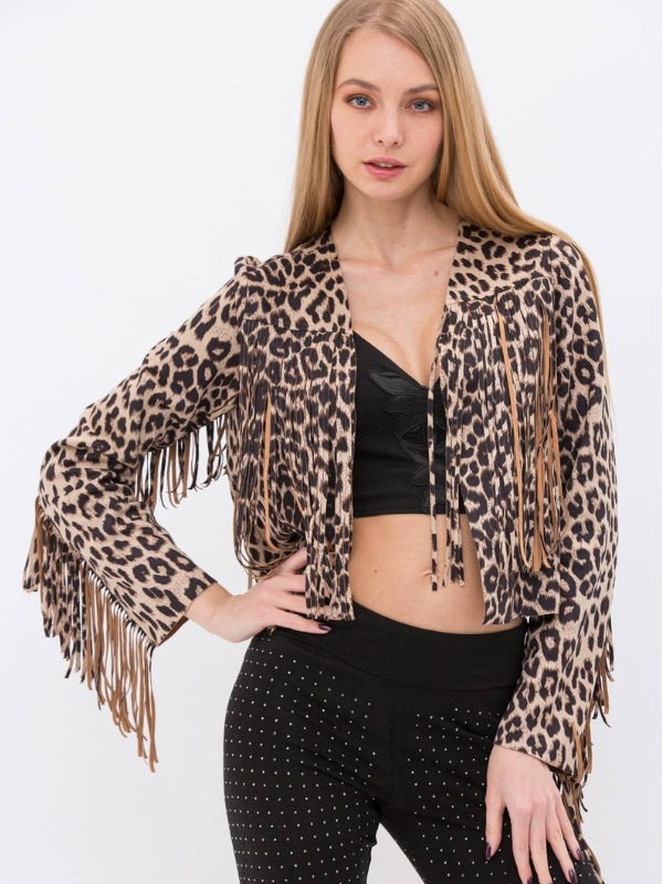 Vocal Animal Print Cropped Fringe Jacket – Denims & Diamonds Boutique